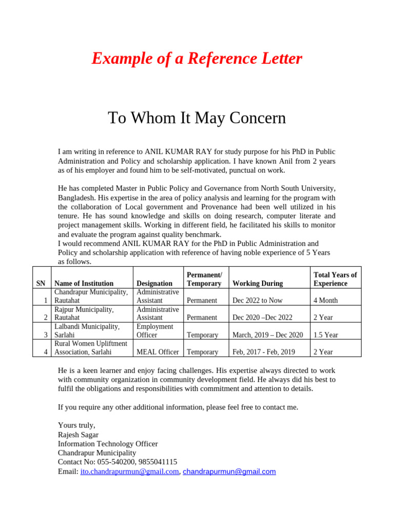 Reference Letter | PDF