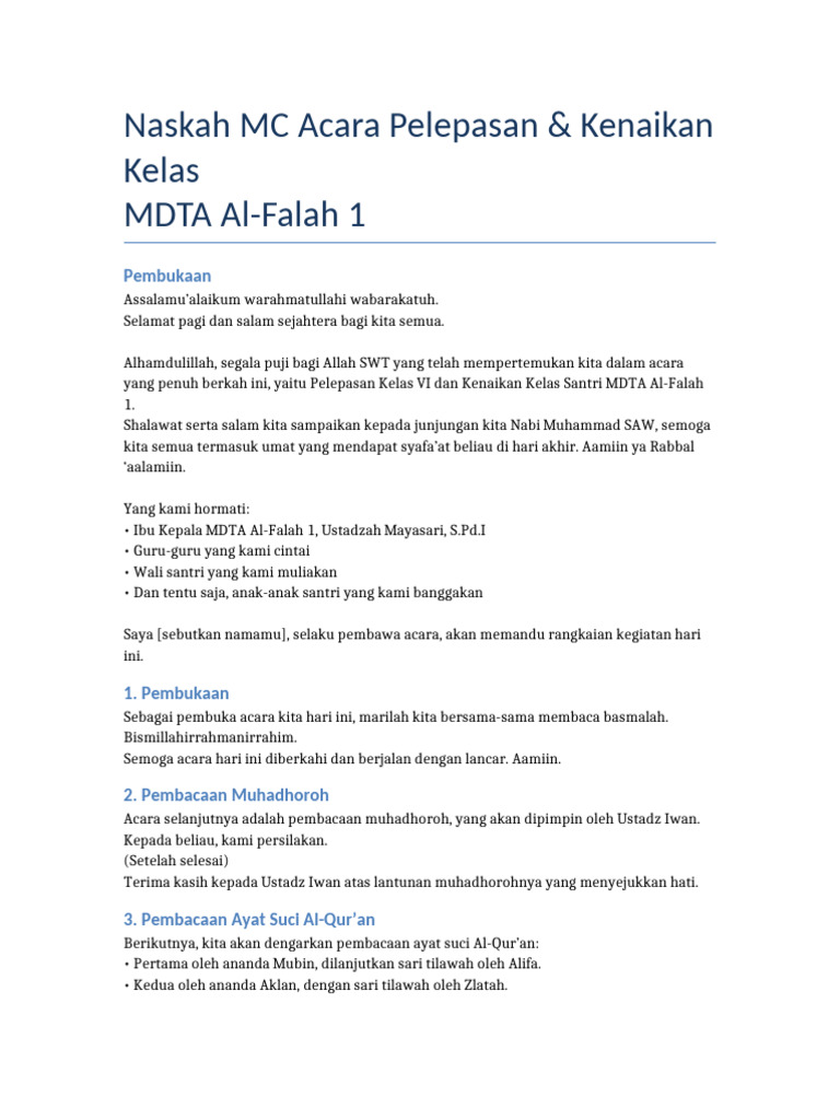 Naskah MC Pelepasan MDTA | PDF