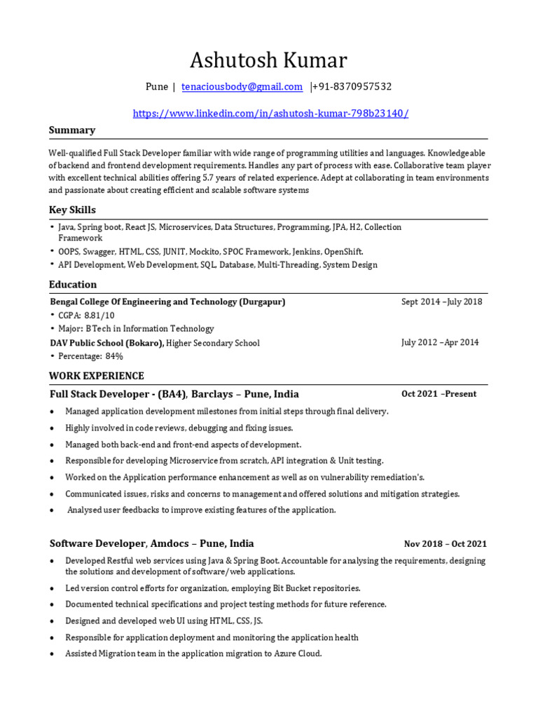 LT Ashutosh Resume PDF | PDF | Microsoft Azure | Web Development
