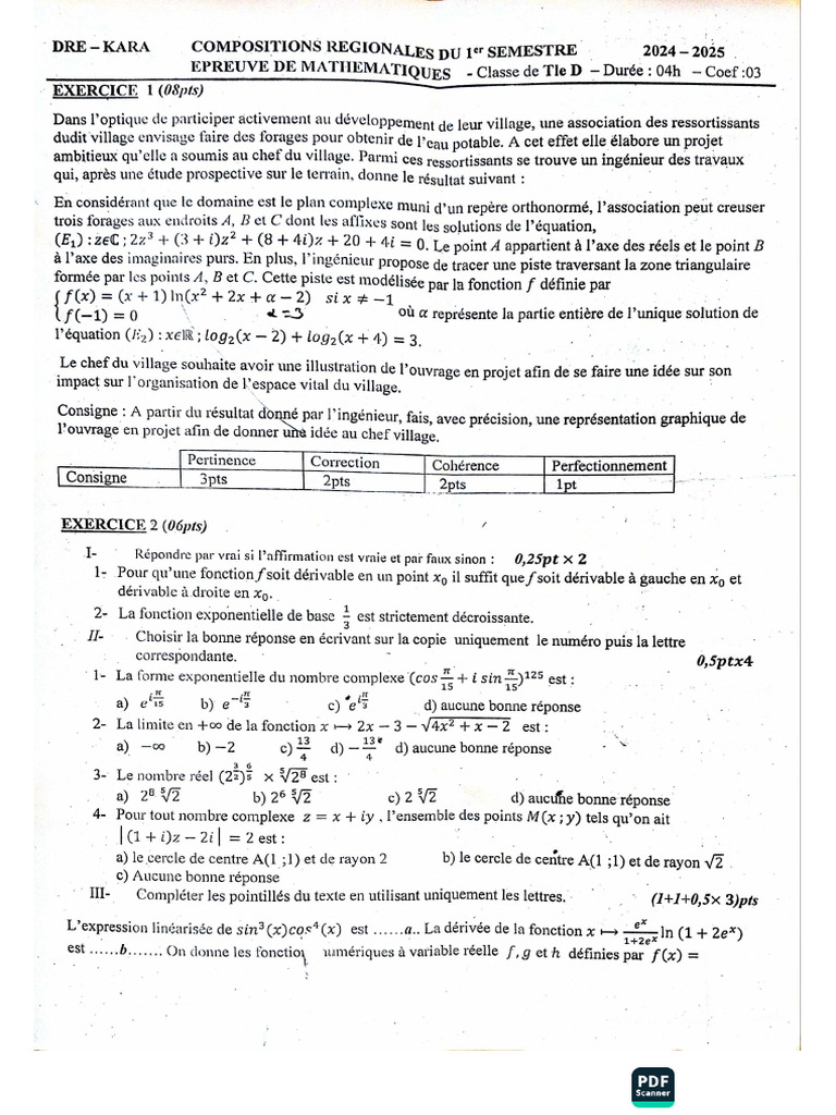 Compo S1 DRE-Kara Maths 24-25 | PDF