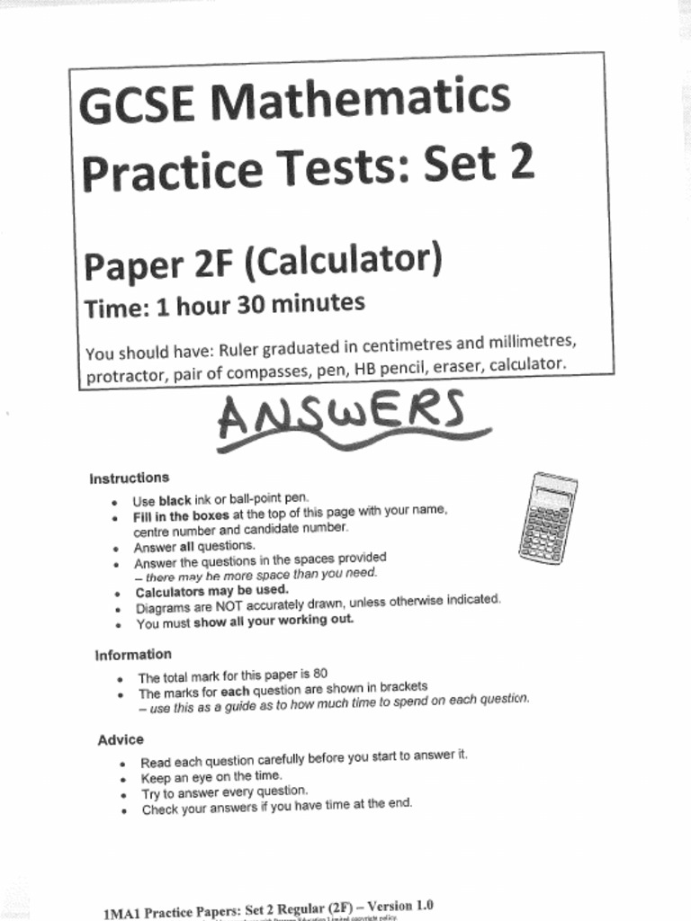 Practise Papers Set 2 Paper 2F Worked Solutions | PDF