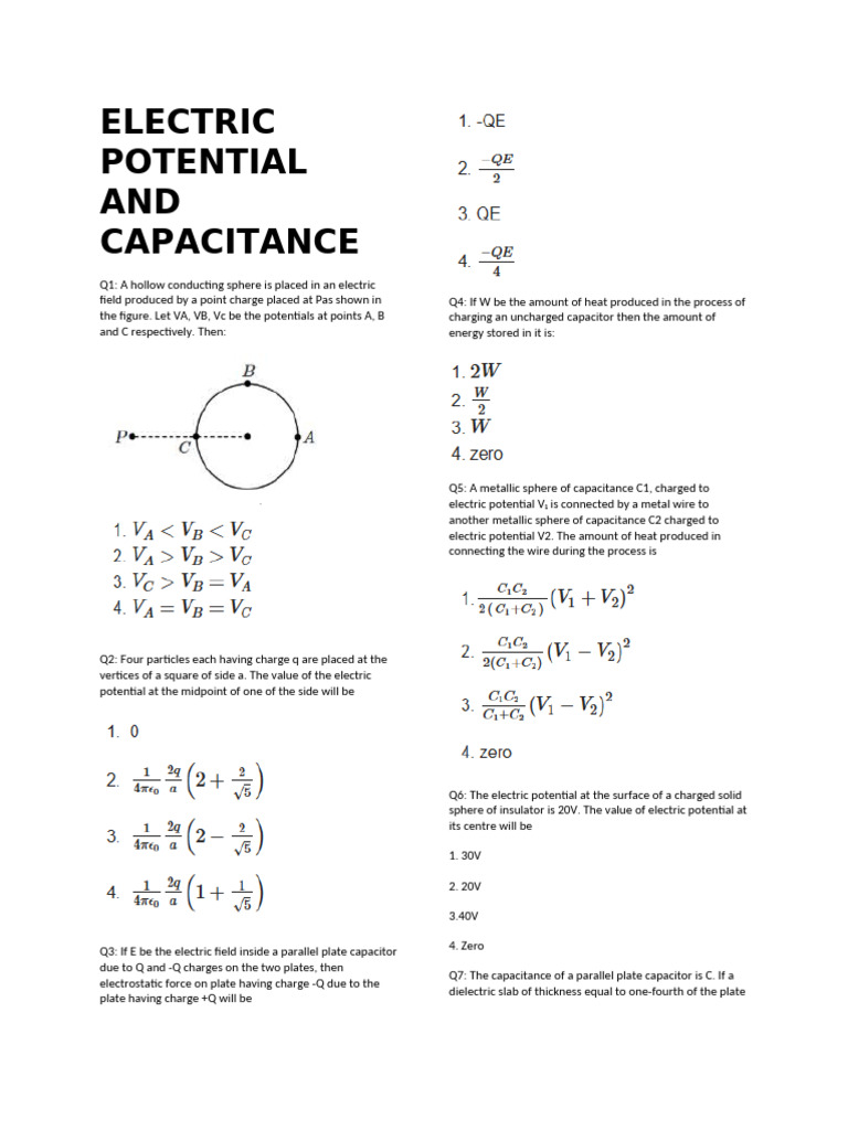 Electric Potential and Capacitance | PDF | Capacitor | Capacitance