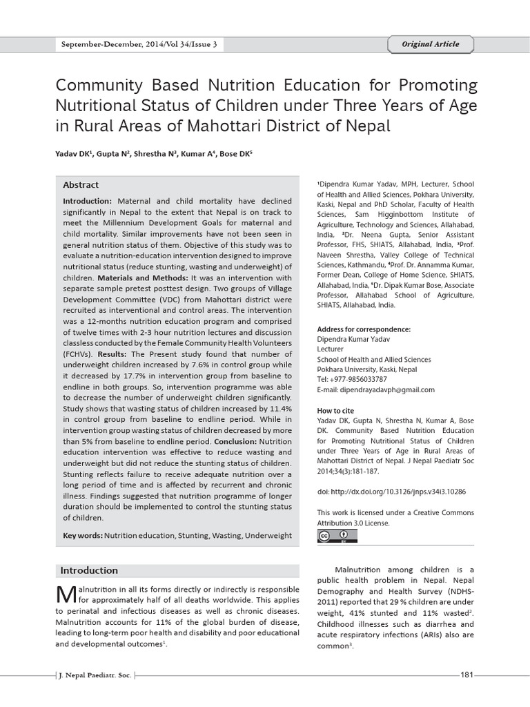 Community Based Nutrition Education For Promoting Nutritional Status of ...