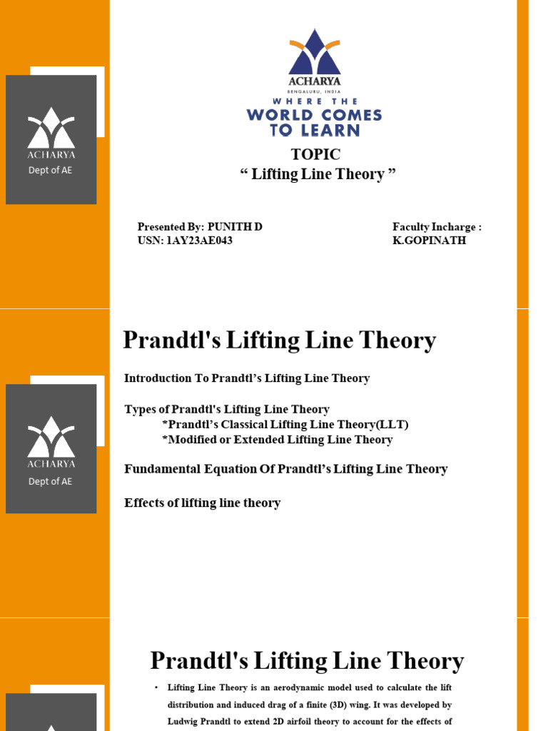 Prandtl's Lifting Line Theory Overview | PDF | Lift (Force) | Chemical ...