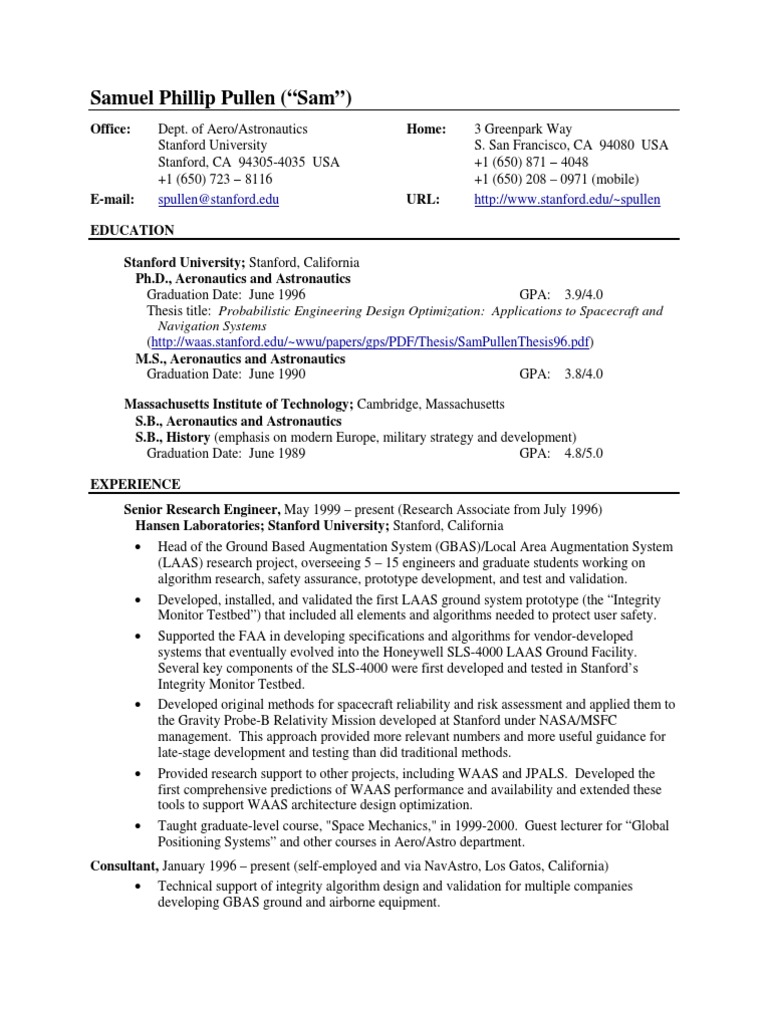 Sam Pullen CV April-2011 | Download Free PDF | Global Positioning ...