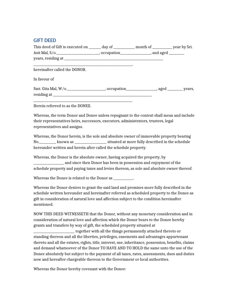 Gift Deed from Asit Mal to Gita Mal | PDF | Property | Natural ...