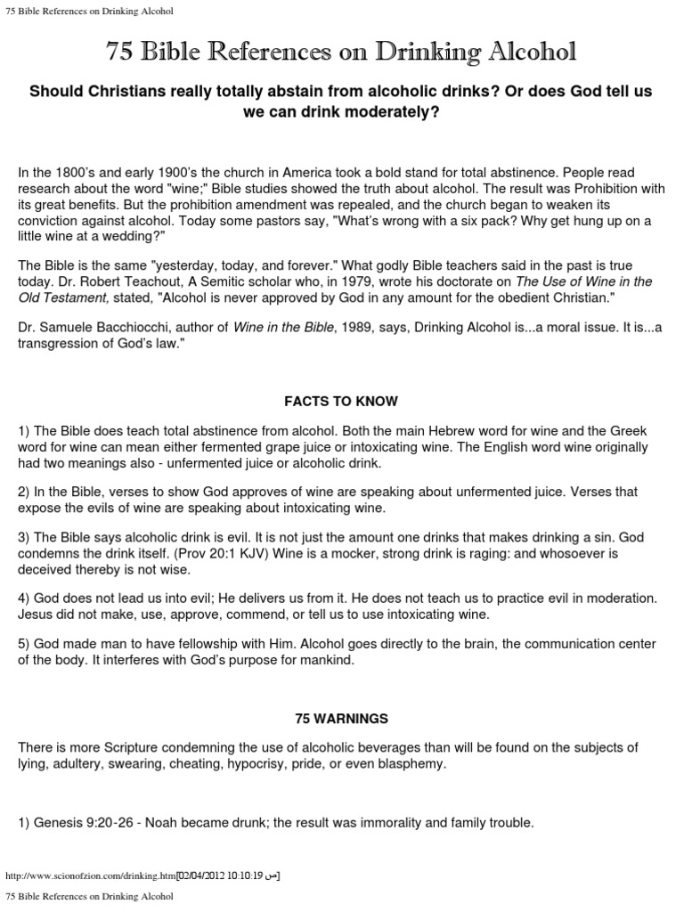 75 Bible References On Drinking Alcohol | PDF | Alcohol Intoxication ...