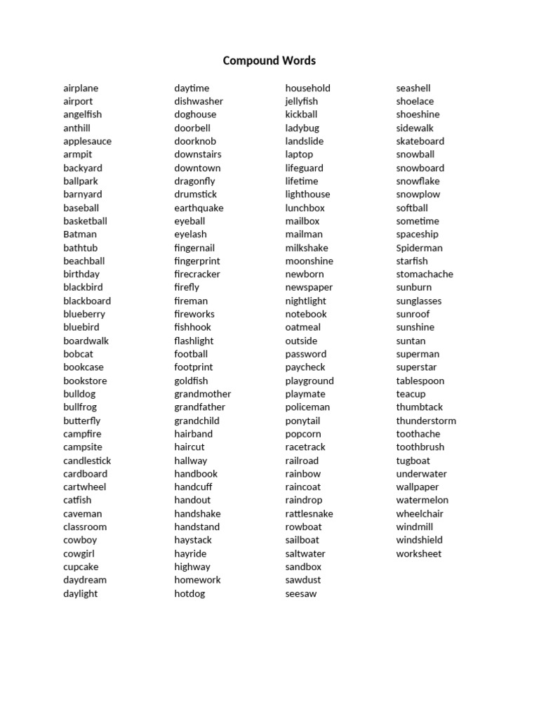 Compound Words List for Education | PDF