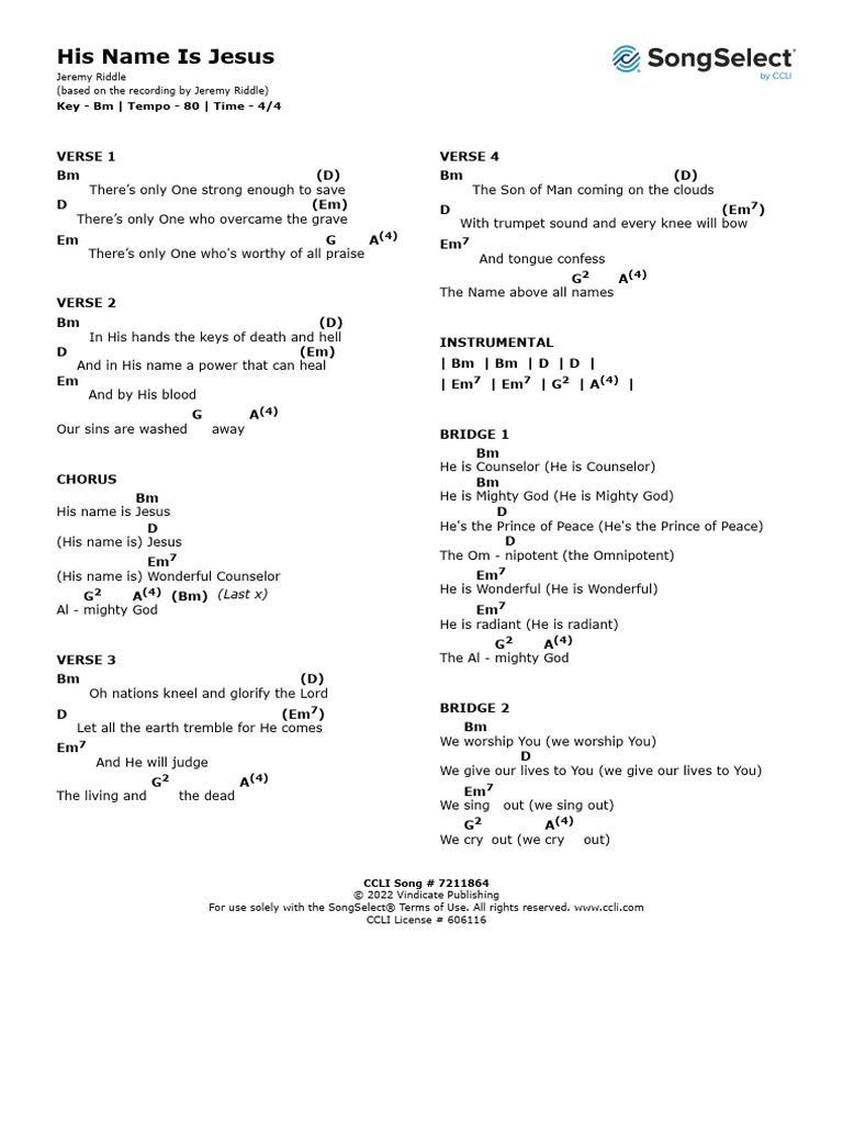 His Name Is Jesus - Chords & Lyrics | PDF | Systematic Theology | Theology