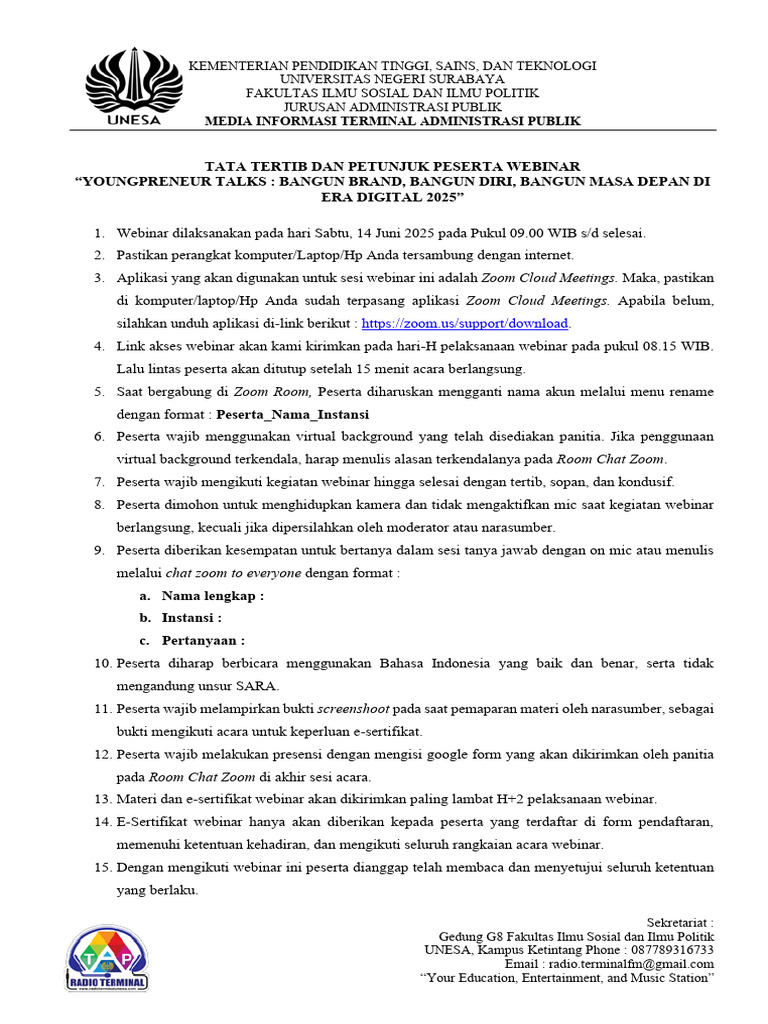Tata Tertib Peserta - Webinar Rtu 2025 | PDF