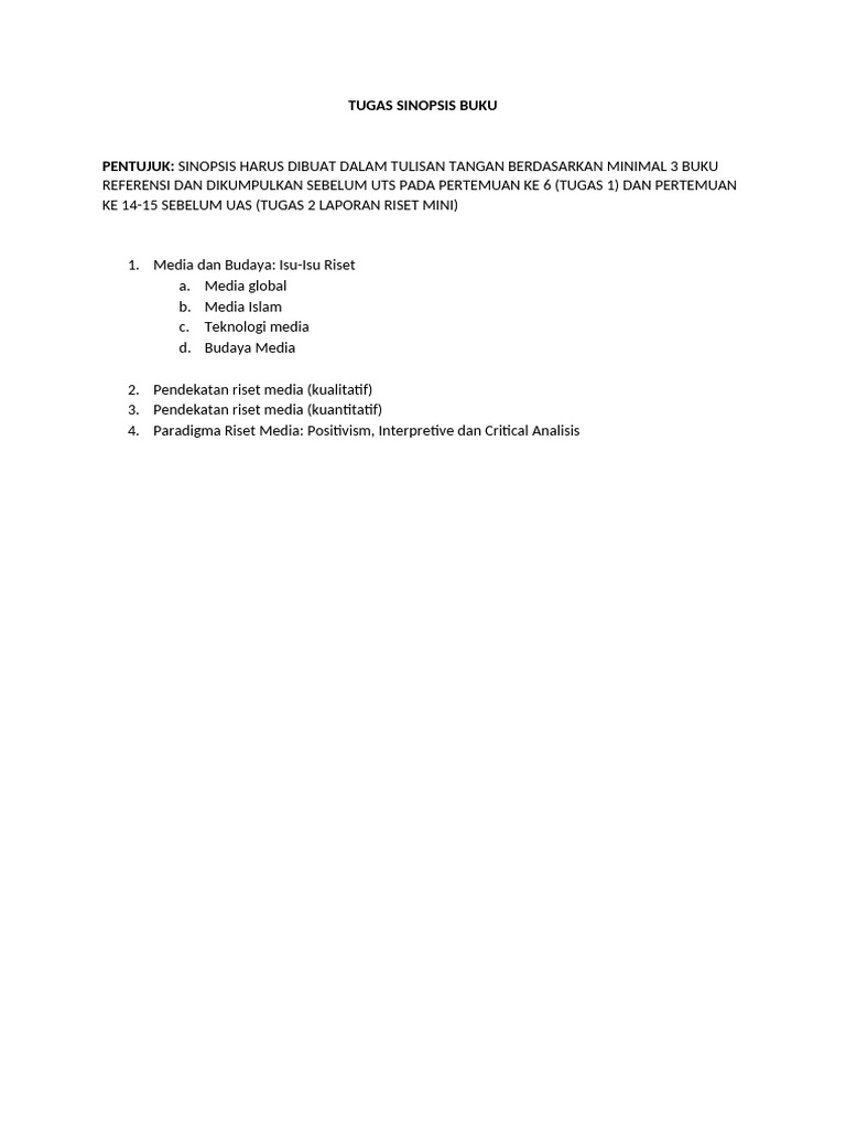 Tema Tugas Sinopsis Buku Riset Media | PDF