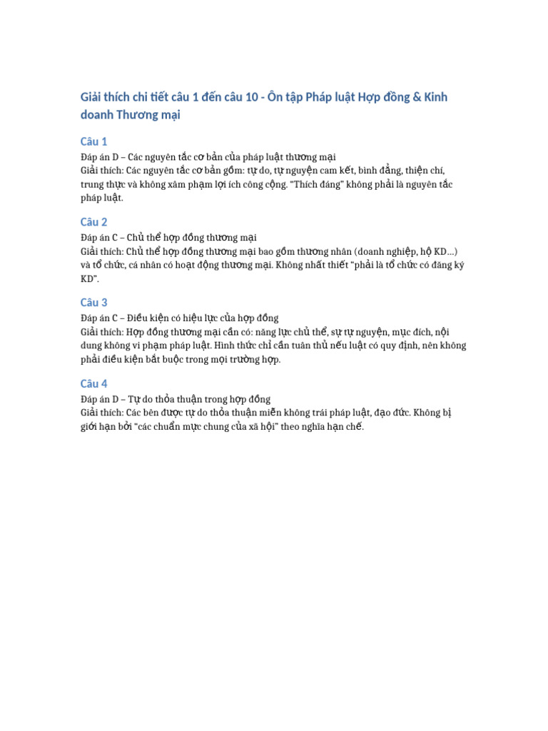 Giai Thich Cau 1 Den 10 PLHD | PDF