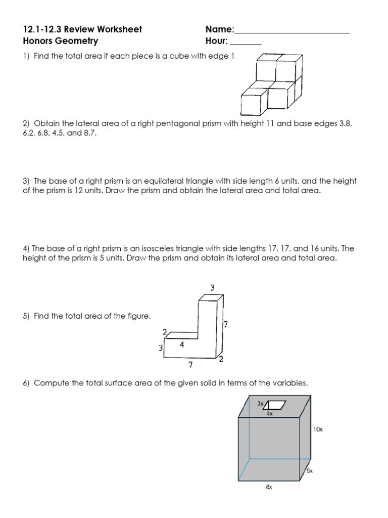 Lateral Surface Area Practice Worksheet | PDF