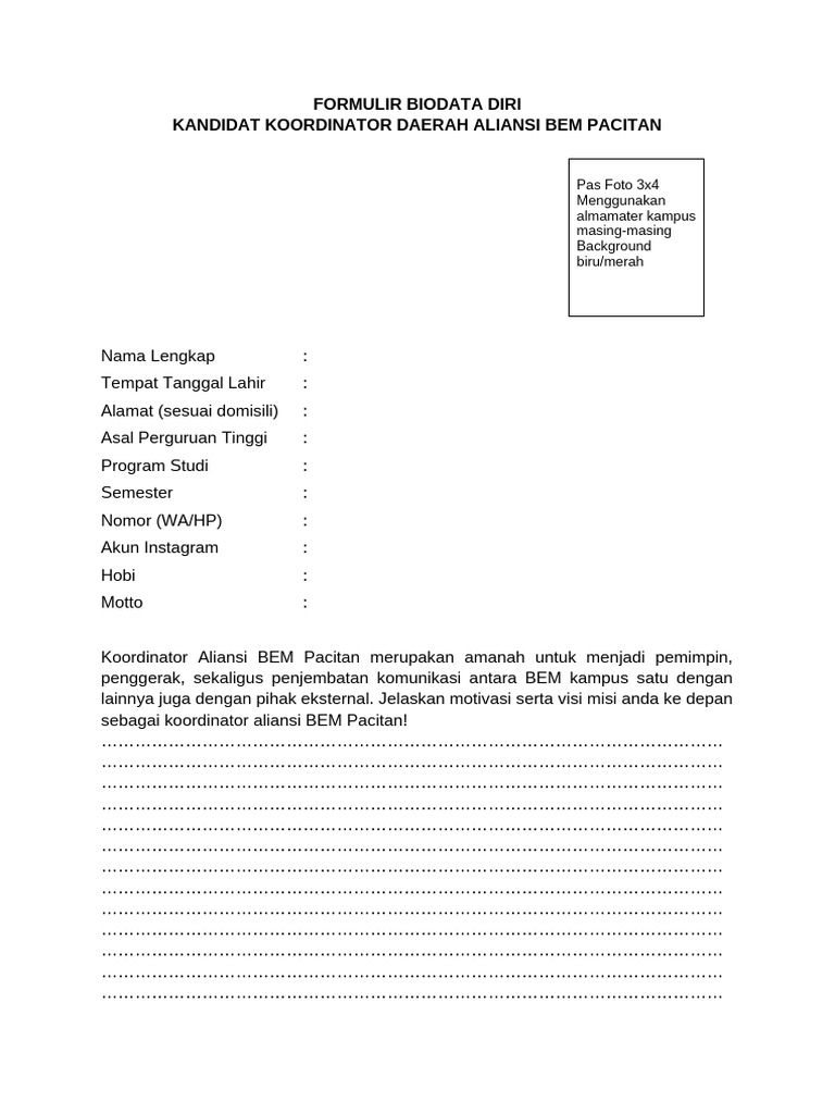 FORM Biodata Diri | PDF