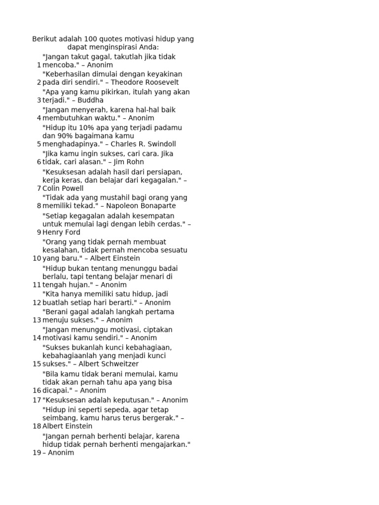 100 Kutipan Motivasi Hidup | PDF