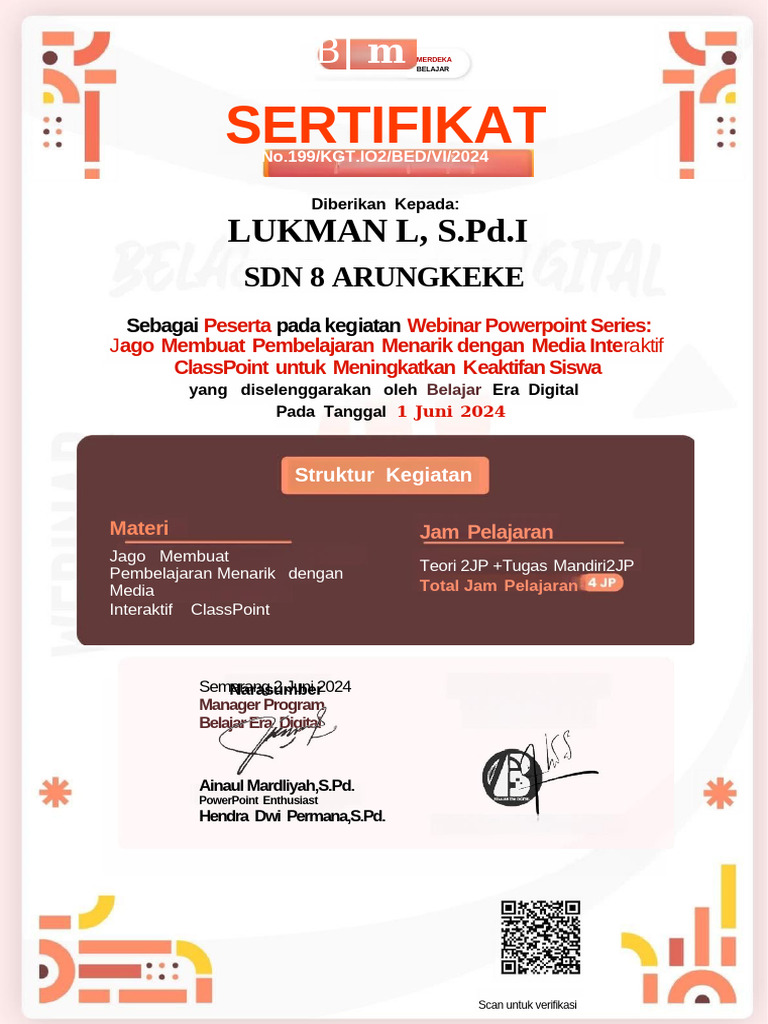 Sertifikat - Ilham Musyafir, S.PD | PDF