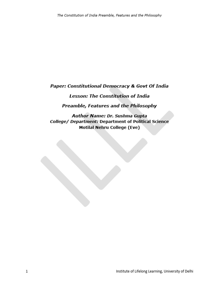 India Constitution: Preamble & Features | PDF | Government | Political ...