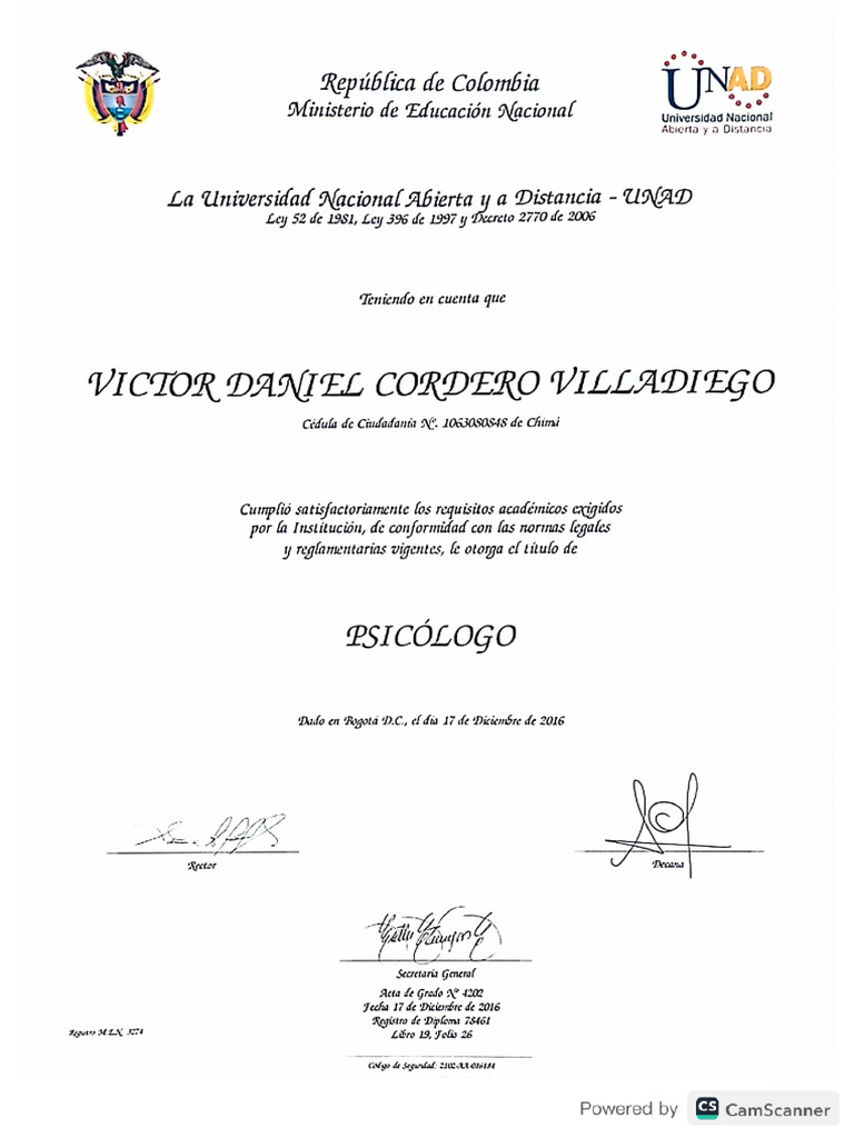 Diploma Victor Daniel Cordero Villadiego | PDF
