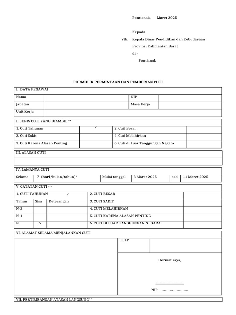 Format Cuti Untuk Guru | PDF