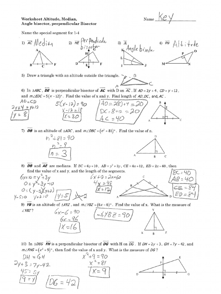 Worksheet Alt Med Angle Bisect1ans | PDF
