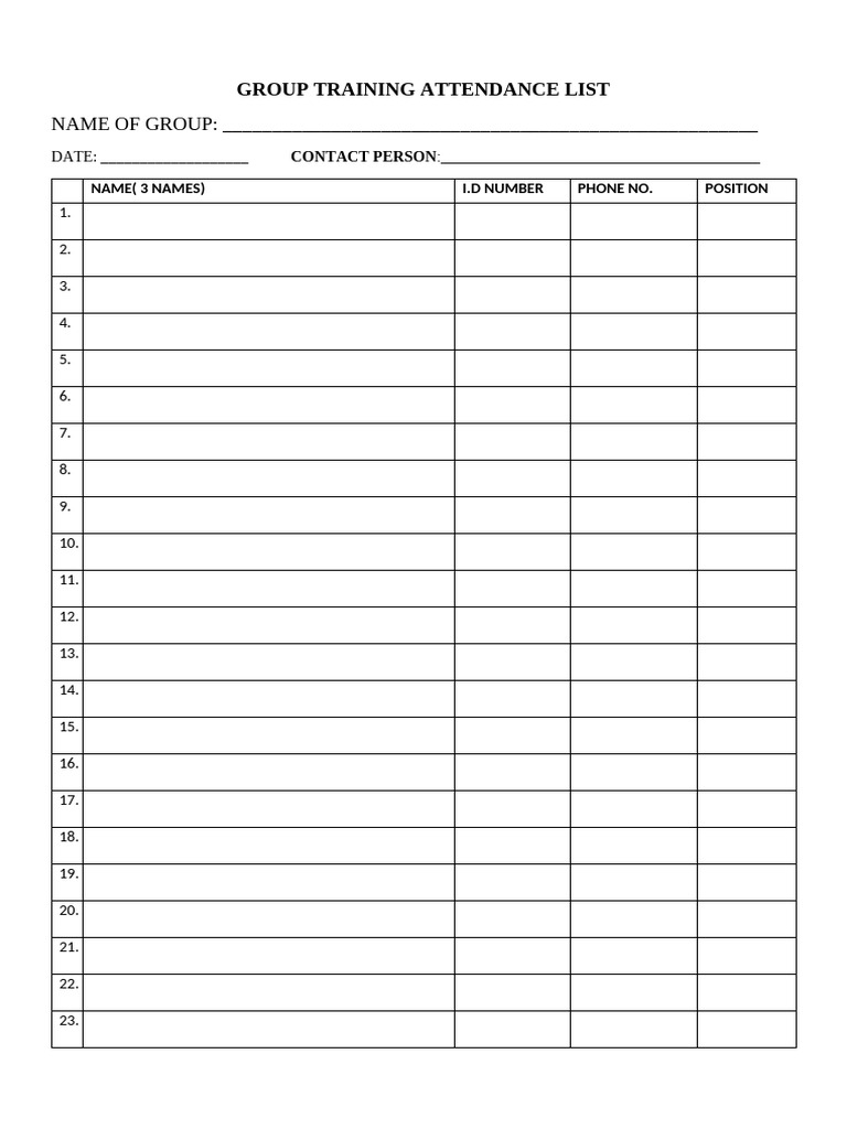 Template-Group Training Attendance List | PDF