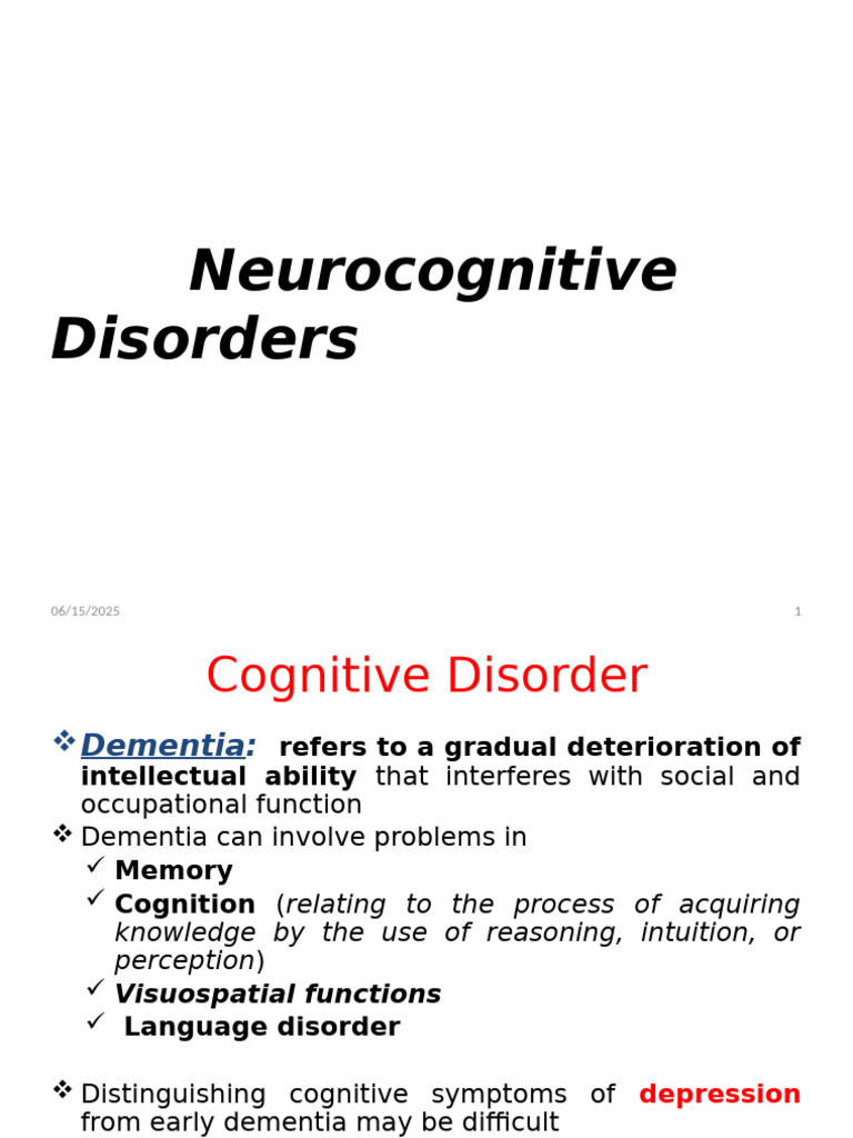 8.neurocognitive Disorders | PDF | Dementia | Diseases And Disorders