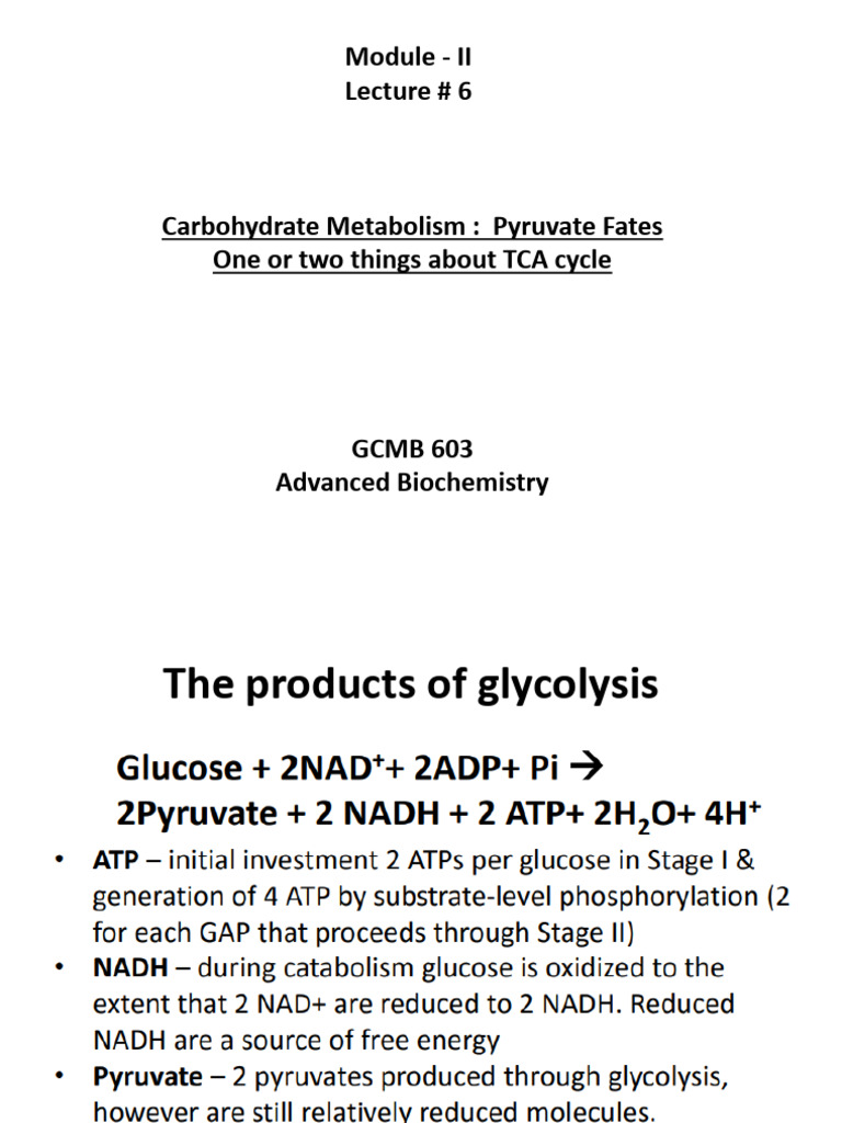 Mod-II Lecture #6 - TCA & Glyoxylate Cycle | PDF | Diet & Nutrition | Chemistry