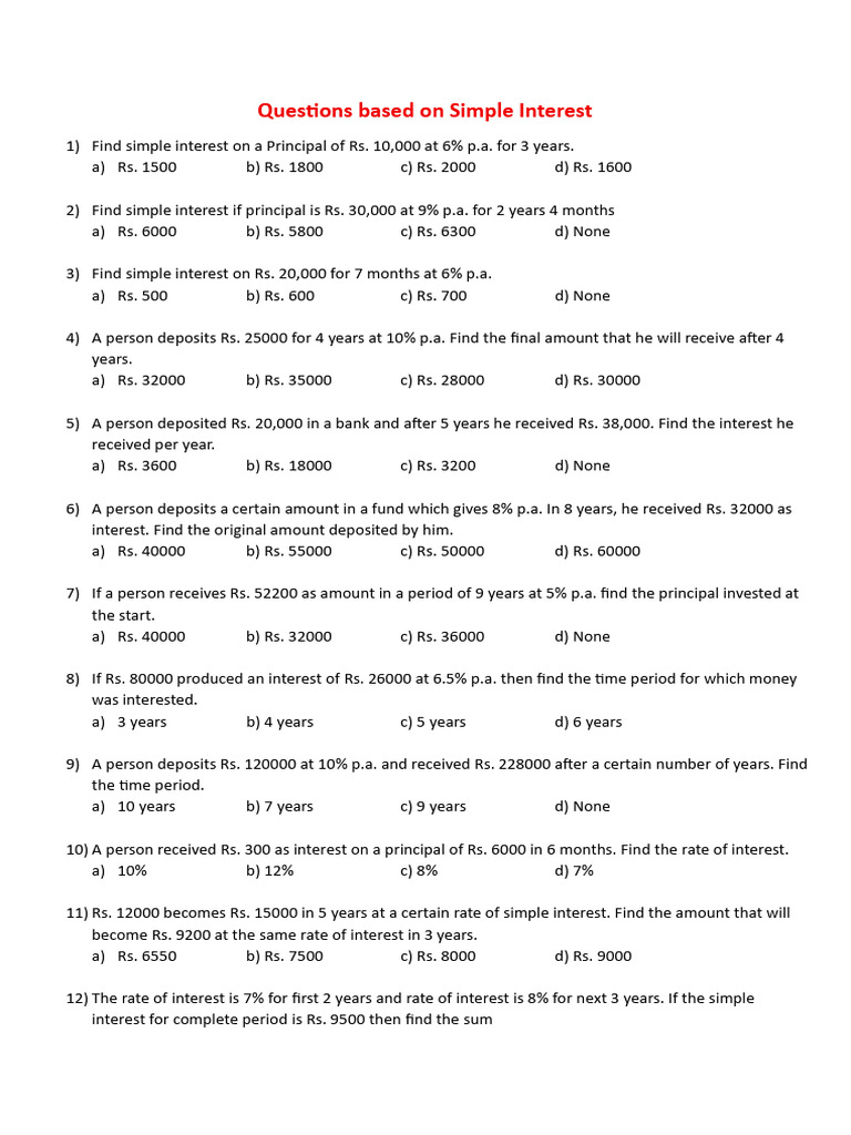 Simple Interest Questions | PDF | Interest | Financial Services