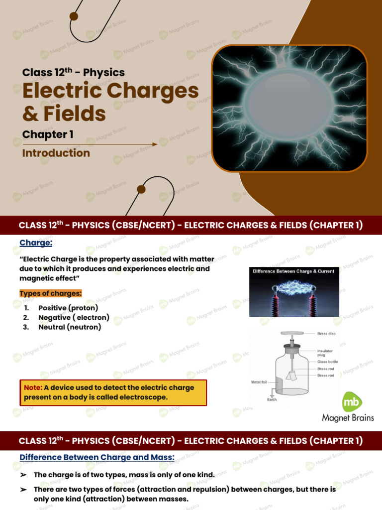 Class 12th - Chapter - Electric Charges & Fields - Physics (Concept) | PDF | Electric Field | Flux