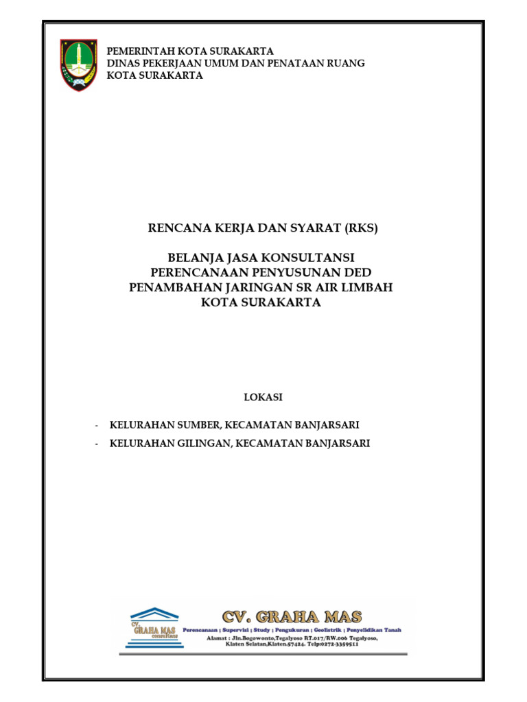 Rencana Kerja Dan Syarat (RKS) Belanja Jasa Konsultansi Perencanaan Penyusunan Ded Penambahan ...