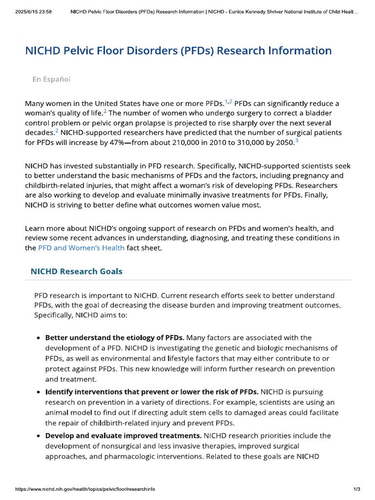 NICHD Pelvic Floor Disorders (PFDS) Research Information | PDF