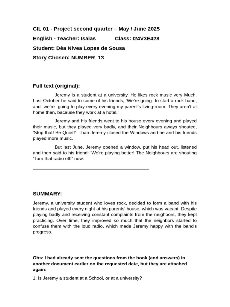 Project Text 13 Jeremy and Rock Band Resume Presentation 2 FINAL | PDF