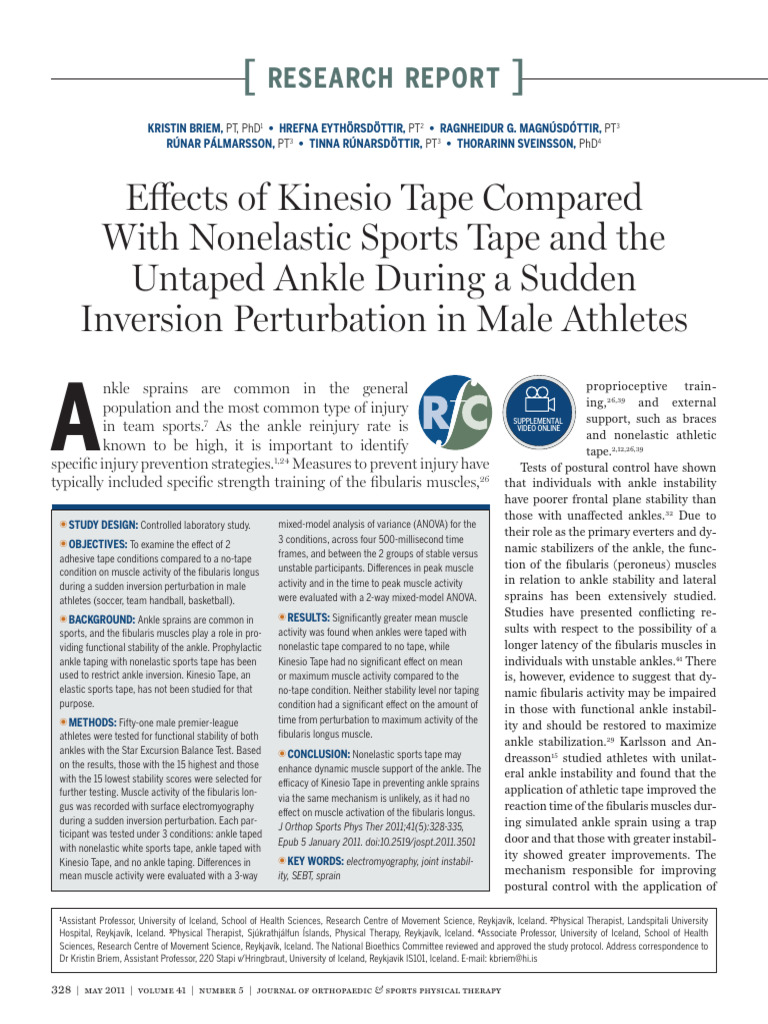 Pálmarsson Et Al 2011 Effects of Kinesio Tape Compared With Nonelastic ...