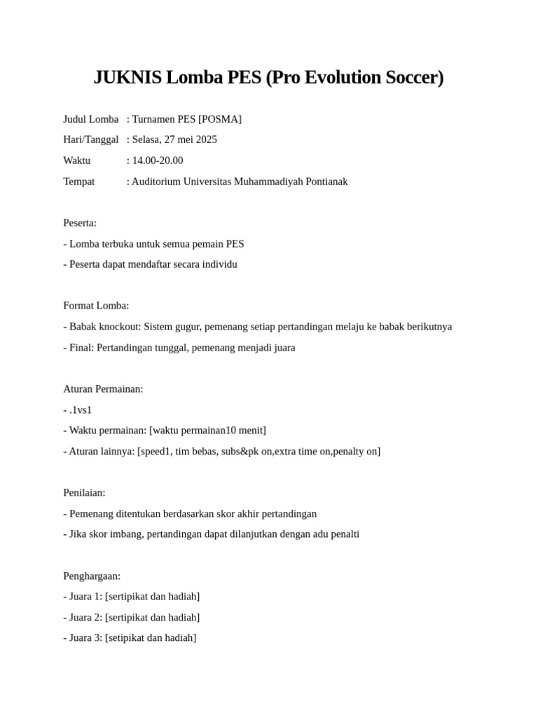 Juknis Lomba Pes | PDF