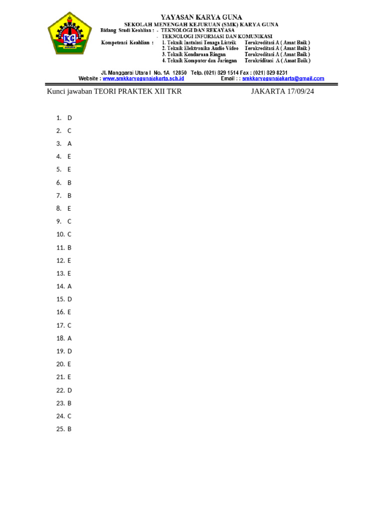 Kunci Jawaban F TEORI PRAKTEK XIITKR STS 2024 | PDF