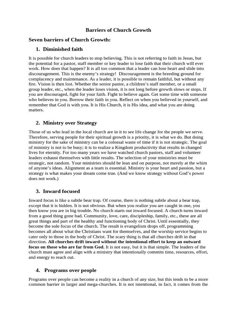 Barriers to Church Growth Explained | PDF | Abrahamic Religions ...