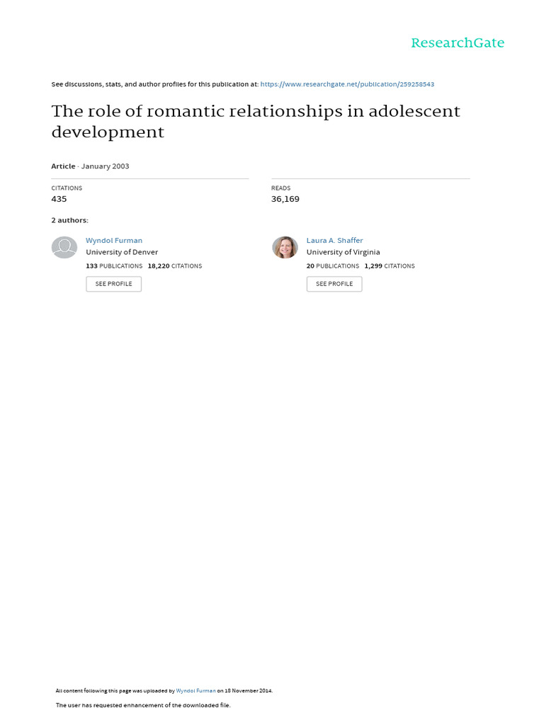 Adolescent Romantic Relationships' Impact | PDF
