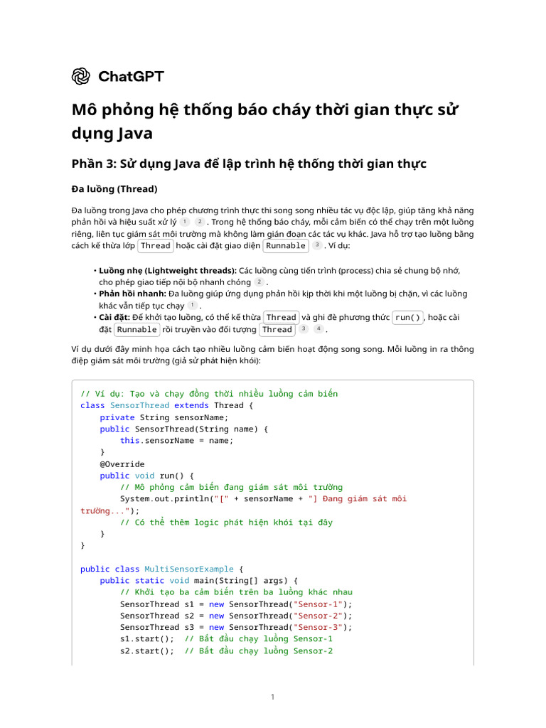 Mô Phỏng Hệ Thống Báo Cháy Thời Gian Thực Sử Dụng Java | PDF