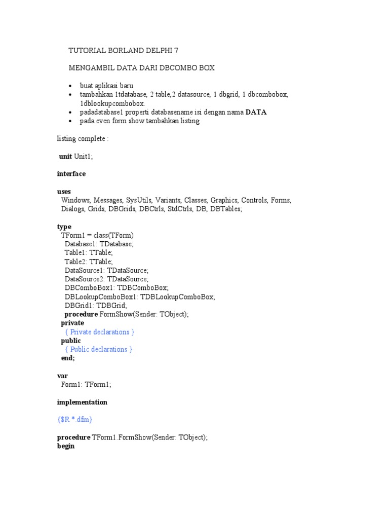 Tutorial Borland Delphi 7 | PDF