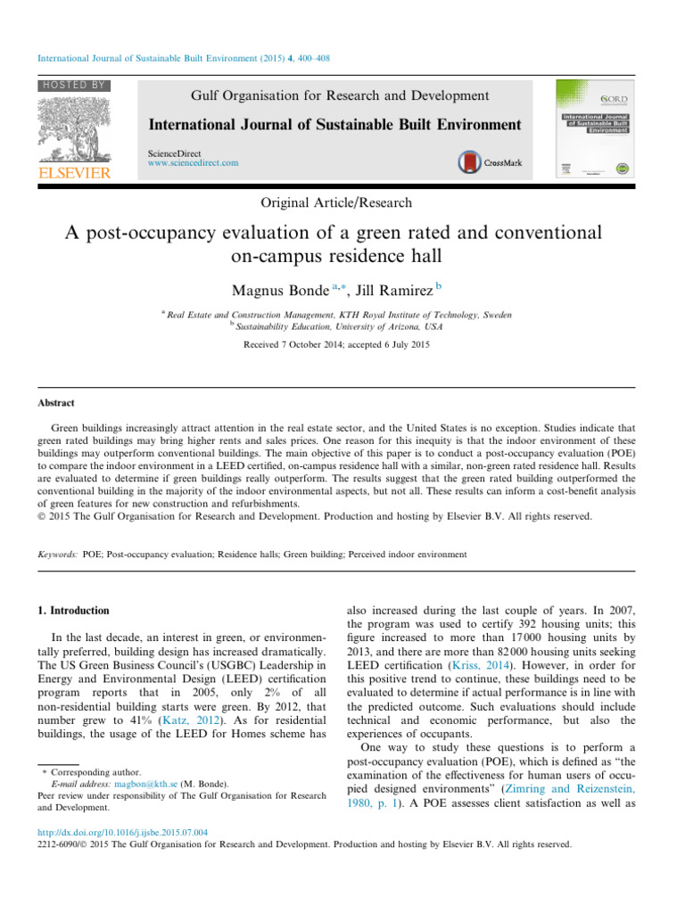 A Post Occupancy Evaluation of A Green Rated 2015 International Journal ...