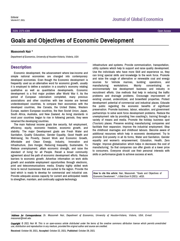 Goals and Objectives of Economic Development | PDF | Economic Growth ...
