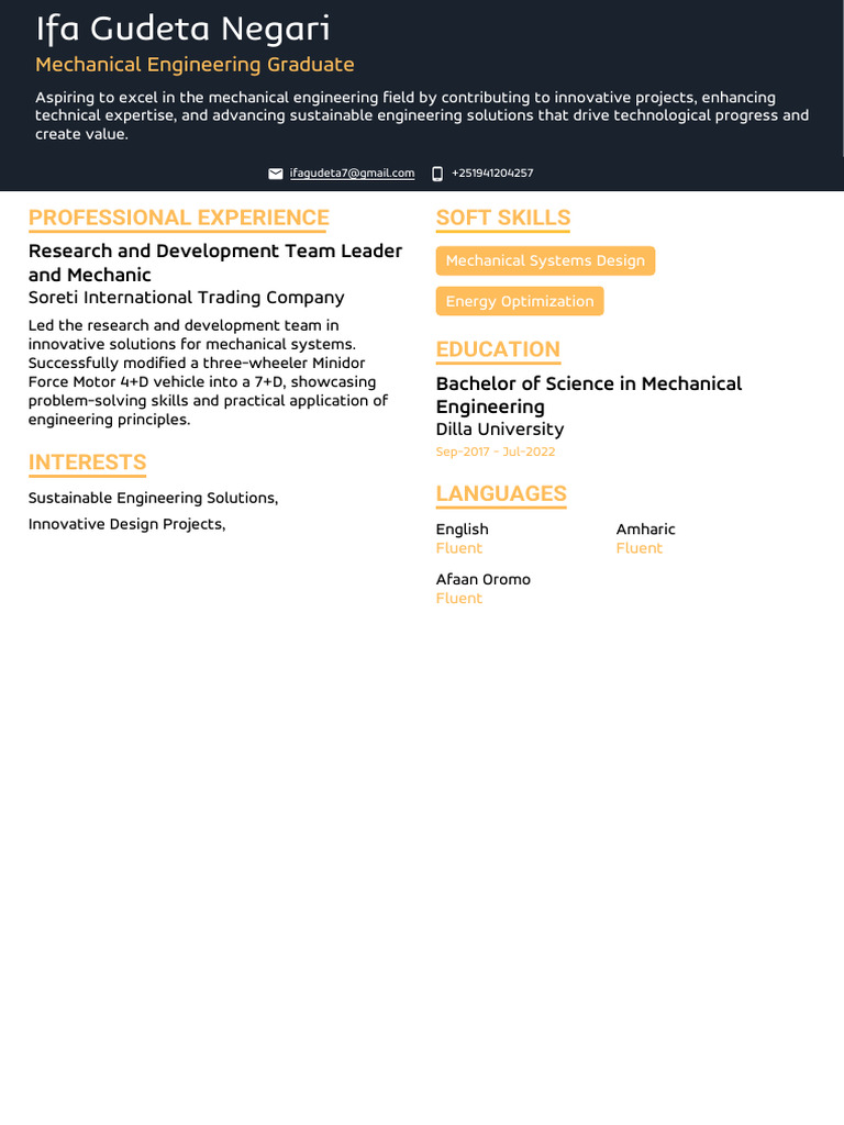 Ifa Gudeta Negari - Mechanical Engineering Graduate | PDF