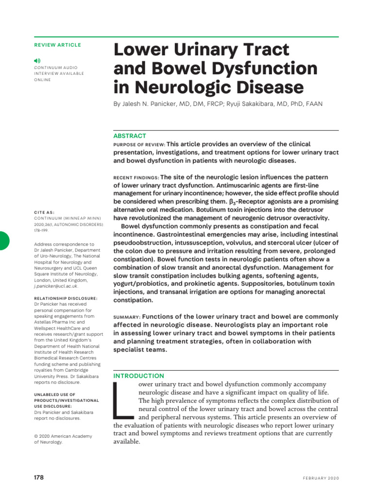 Urinary and Bowel Dysfunction in Neurology | PDF | Urinary Incontinence ...