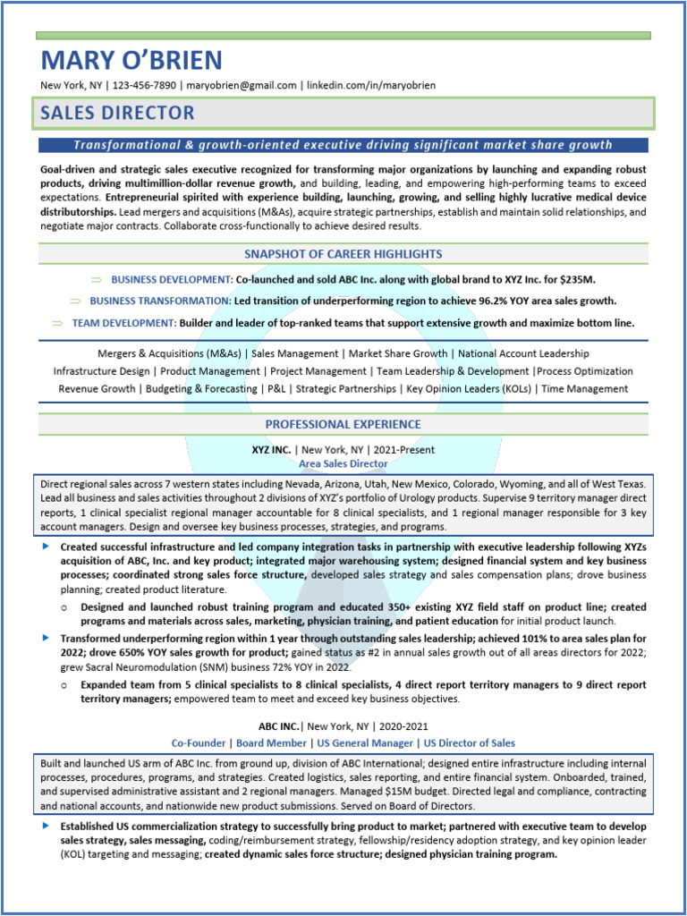 Sales Director Resume Sample B1 | PDF | Medicare (United States ...
