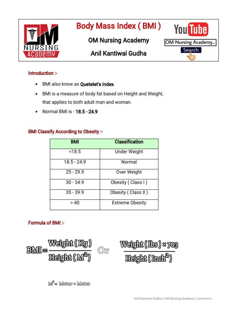 Bmi Body Mass Index | PDF