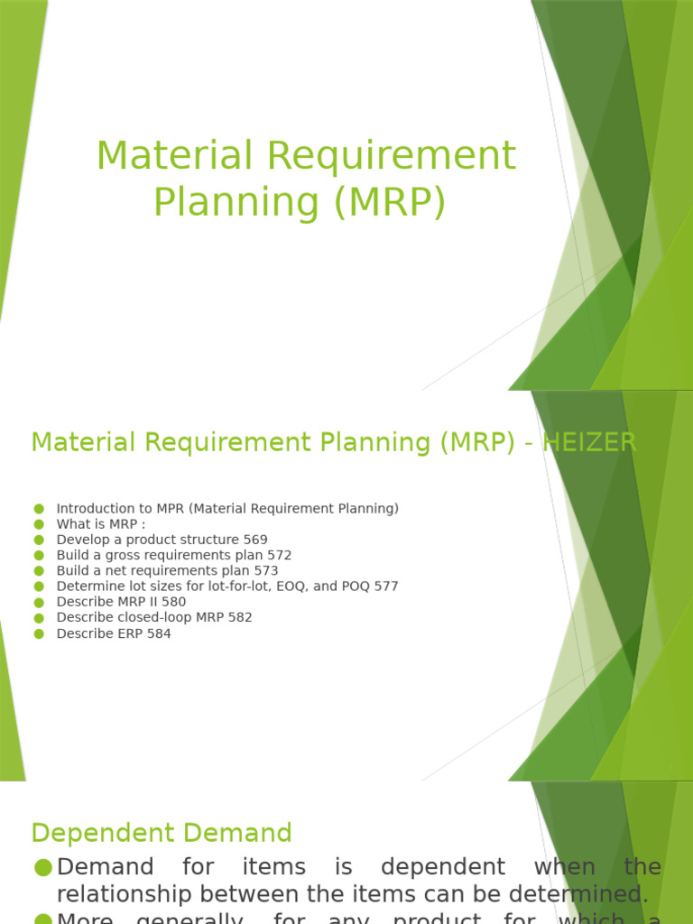 Material Requirement Planning (MRP) | PDF | Business Economics ...