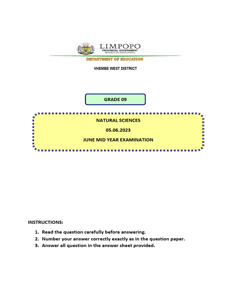 Ns Grade 9 June 2023 English | PDF | Oxide | Chemical Substances