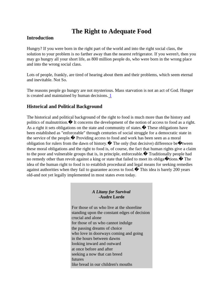 Understanding the Right to Adequate Food | PDF | Malnutrition | Poverty