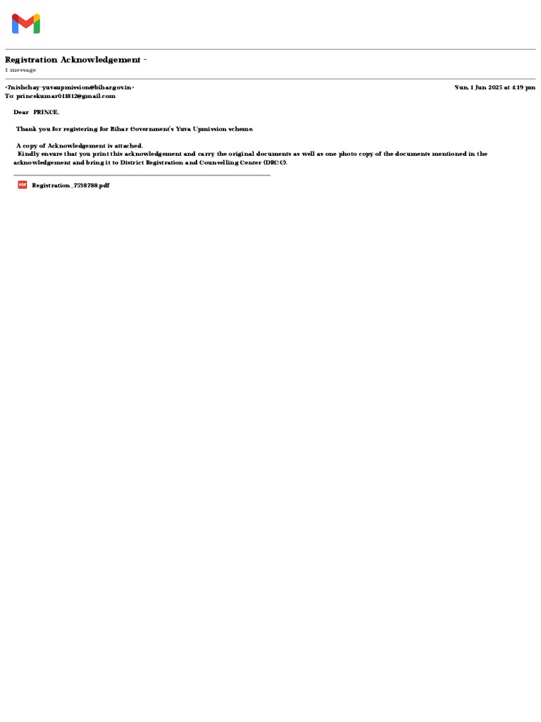 Gmail - Registration Acknowledgement | PDF