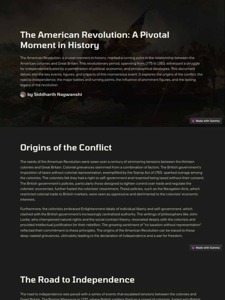 The American Revolution A Pivotal Moment in History | PDF | United ...